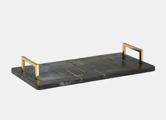 Sk - Marble Tray With Handles , Black